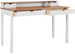 Bílo-hnědý pracovní stůl z borovicového dřeva s poličkou Støraa Gava