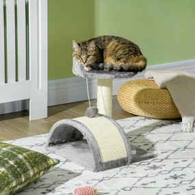 PawHut Malý Kočičí Škrabací Strom Výška 46 cm 2-Level Kočičí Strom s Škrabacím Sloupkem, Platfromami a Houpacím Míčkem 35,5x37x46 cm Šedá