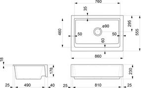 Sapho Arya kuchyňský keramický dřez bez odkapu 86 x 55,5 cm bílá 50185