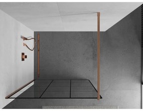 Mexen Kioto, sprchová zástěna Walk-In 100 x 200 cm, 8mm čiré sklo černý vzor, ​​měděný matný profil, 800-100-101-65-77