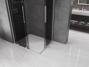Mexen Velar L Duo, sprchový kout s posuvnými dveřmi 90 x 80 cm, 8mm šedé sklo, broušená ocel, 871-090-080-02-43-97