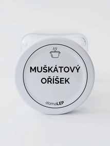 Samolepka na kořenky MUŠKÁTOVÝ OŘÍŠEK průhledná 5 cm tučné písmo