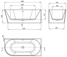 Aplomo Silia volně stojící akrylátová vana, bílá Délka vany: 160cm, Orientace: Pravá