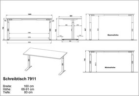 Polohovací pracovní stůl s deskou v dubovém dekoru 80x160 cm Downey – Germania