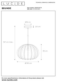 Lucide 34424/50/76 závěsné svítidlo Bounde, přírodní, E27, ø50cm