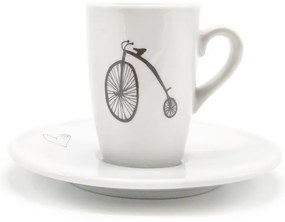 Porcelánový espresso šálek Retro kolo s podšálkem, 130 ml – autorský český design