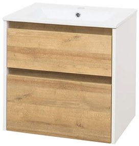 Mereo Mereo, Opto, koupelnová skříňka s keramickým umyvadlem 61 cm, bílá, dub, bílá/dub, černá, CN930