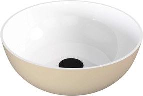 Polysan Banera - Umyvadlo na desku, průměr 39 cm, bez přepadu, bez otvoru pro baterii, matná béžová/bílá 14337.82