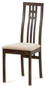 Autronic Dřevěná jídelní židle Jídelní židle, masiv buk, barva ořech, látkový krémový potah (BC-2482 WAL)