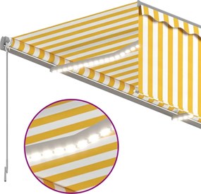vidaXL Ručně zatahovací markýza s roletou a LED 4,5 x 3 m [3069443] Barva: Žluto-bílá