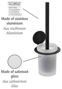 Matně černá samodržící skleněná WC štětka Bivio – Wenko