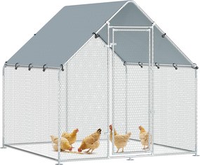 PawHut vstupní výběh pro slepice 2 × 2 × 2 m – pozinkovaná ocel, nepromokavá UV střecha, zamykatelné dveře – stříbrná | Aosom
