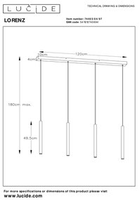 Lucide 74403/04/97 závěsné LED svítidlo Lorenz rezavě hnědé, 4x4W, 3000K, 120cm