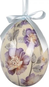 6ks dekorace bílé a béžové závěsné vajíčko s květy Spring Egg - Ø 7*10 cm