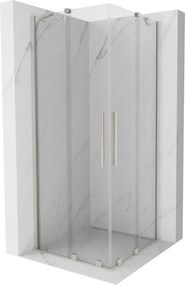 Mexen Velar Duo, sprchový kout s posuvnými dveřmi 100 x 100 cm, 8mm čiré sklo, broušená ocel, 871-100-100-02-97