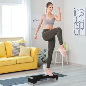 SPORTNOW Nastavitelný výškový steper s odnímatelnými schůdky a protiskluzovou základnou, aerobní schod v ABS, 97x36x15/20/25 cm, Šedá