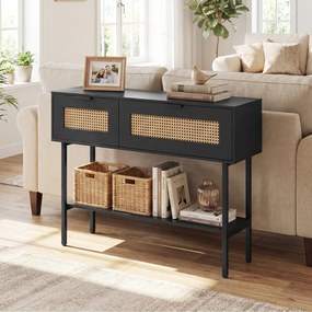 Costway Boho console table with 2 compartments a open shelf. Narrow hallway