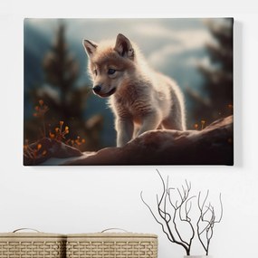 Obraz na plátně - Malý vlček na skále objevuje svět FeelHappy.cz Velikost obrazu: 120 x 80 cm
