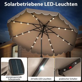 Costway 300 cm slunečník s LED osvětlením a klik a valance market, hnědý