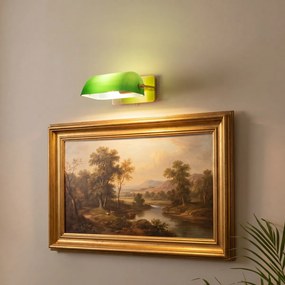 Klasická nástěnná lampa mosazná se zeleným sklem - Banker
