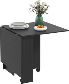 HOMCOM Skládací Stůl na Kolečkách, Moderní Jídelní Stůl, Úsporný Skládací, Moderní Design, s Kolečky, Úložné Poličky, 140 × 80 × 74 cm, Černý