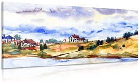 Obraz akvarel vesnice Varianta: 120x60
