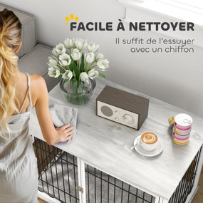 PawHut Psí Kotec, Kotec pro Psy s Polštářem, Nastavitelnými Nohy, Bočním Stolem, Pevnou Ocelovou Mřížkou, pro Střední Psy do 20 kg, 90 x 58 x 62,5 cm,