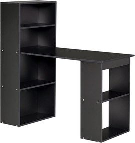 HOMCOM Počítačový stůl s úložným prostorem, 6 otevřenými přihrádkami, počítačový stůl do ložnice, studia, 120 x 55 x 120 cm, černý