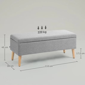 HOMCOM Lavice Čalouněná lavice s úložným prostorem 110 x 39 x 45 cm v šedé barvě se vzhledem lnu do předsíně ložnice obývacího pokoje z kaučukového d…