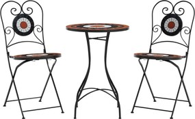 Mozaikový bistro set terakotový a bílý železo a keramika 3216355