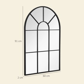 HOMCOM Obloukové okenní nástěnné zrcadlo 91x60cm s kovovým rámem ze skla do obývacího pokoje ložnice jídelny předsíně v černé barvě | Aosom.de