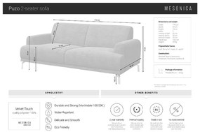 Modrá sametová pohovka MESONICA Puzo, 170 cm