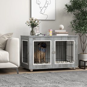 PawHut klec pro psy, psí bouda, klec pro domácí mazlíčky s polštářem, 2 zámky pro střední psy, klec pro psy s dvojitými dveřmi, šedá, 90 x 58 x 65 cm