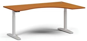 Výškově nastavitelný stůl, elektrický, 675-1325 mm, ergonomický pravý, deska 1800x1200 mm, bílá podnož, třešeň