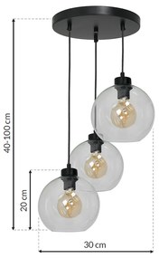 Závěsné svítidlo Sofia, 3x transparentní skleněné stínítko, b, o