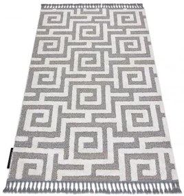 koberec MAROC P655, šedo bílá střapce, Labyrint řecký vzor, Berbe velikost 200x290 cm | krásné koberce cz
