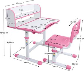 Rostoucí psací stůl a židle STUDY - růžová / bílá