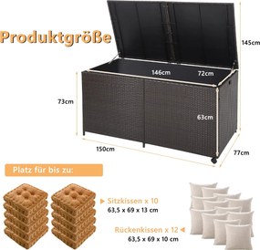 Costway Úložný box s objemem 662 l – 150 × 77 × 73 cm, hnědý