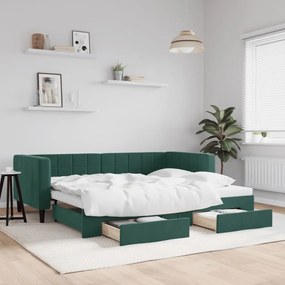 Válenda s přistýlkou a zásuvkami tmavě zelená 80 x 200 cm samet 3196734