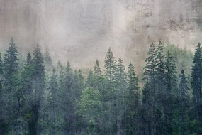 DIMEX | Samolepicí vliesová fototapeta na zeď Abstrakt les MA-5-0353 | 375 x 250 cm | zelená, béžová