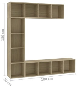 3-dílná TV skříňka a knihovna Welshly - sonoma dub | 180x30x180 cm