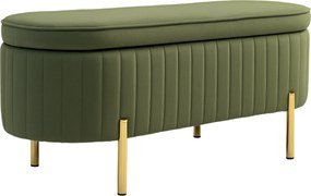 HOMCOM Oválná úložná lavice 72L s výklopným víkem a rýhovaným designem, moderní sametová tkanina a borovicové dřevo, 108x44x43,5 cm, tmavě zelená