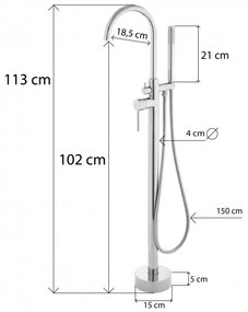 Erga Monte, volně stojící vanová baterie h-1130, chromová, ERG-YKA-BP.MONTE-CHR