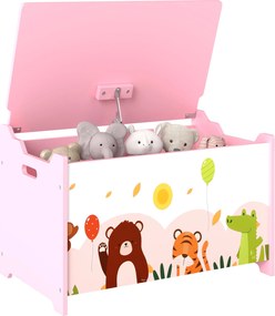 AIYAPLAY dětská truhla na hračky, úložný box, sklopné víko, motiv zvířete, 60 x 37 x 39 cm růžová