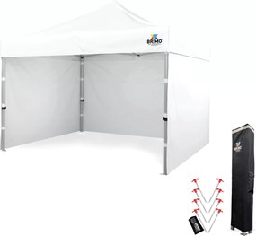 BRIMO Prémiový Párty stan 3x3m Hliník | Nejvyšší odolnost - s 3 stěnami - Bílá P. Alu