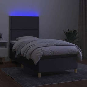 Box spring postel s matrací a LED tmavě šedá 90x200 cm textil 3135326