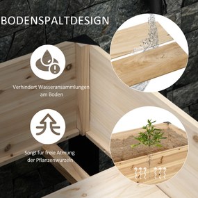 Vyvýšený záhonový truhlík Outsunny z masivního dřeva a oceli 120x60x74cm v přírodní a černé barvě pro zahradu a balkon | Aosom.de