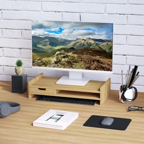 HOMCOM Stojan na monitor Stojan na obrazovku Stolní organizér se zásuvkami v přírodní barvě 49x25,5x11,5cm pro objednávku na pracovišti