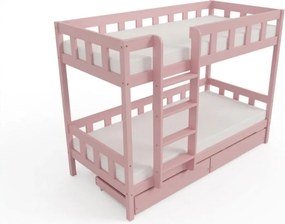 Benlemi Patrová postel PLOTTY s žebříkem 90x200 cm Zvolte barvu: Pastelově růžová, Zvolte šuplík: Dvojitý úložný šuplík, Zvolte stranu: Vlevo