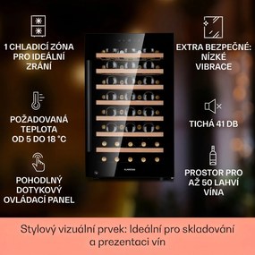 Klarstein Barossa 50 Uno, vinotéka, 120 l/52 lahví, 1 zóna, dotykové ovládání